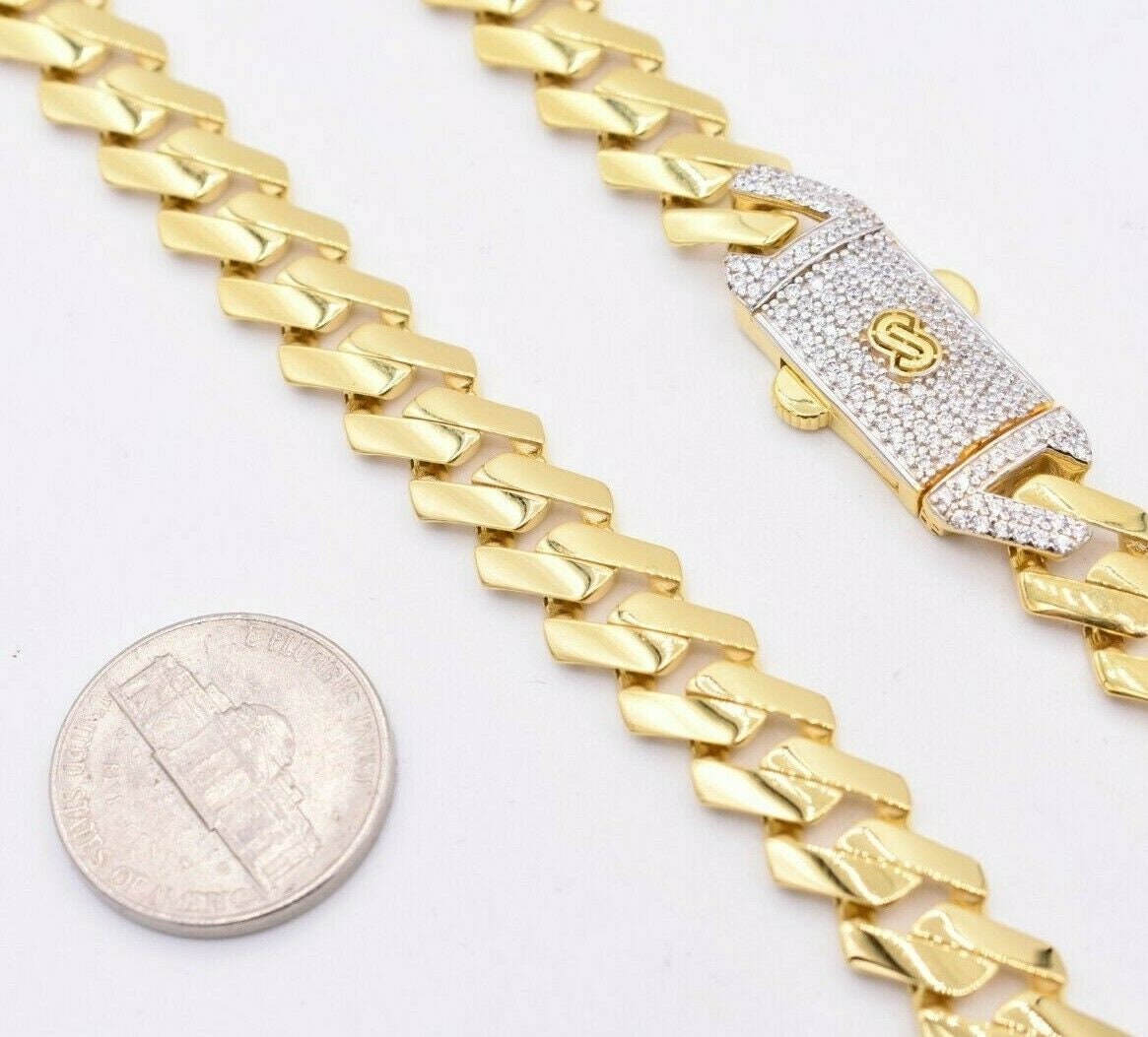 10mm Edge Miami Cuban Link Monaco Chain Necklace CZ Lock Real 10K ...