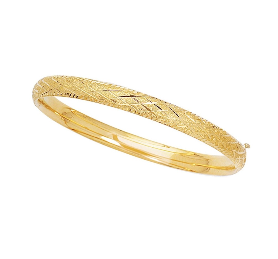 X Design Hugs Textured Diamond Cut Bangle Bracelet Real Solid 14K ...