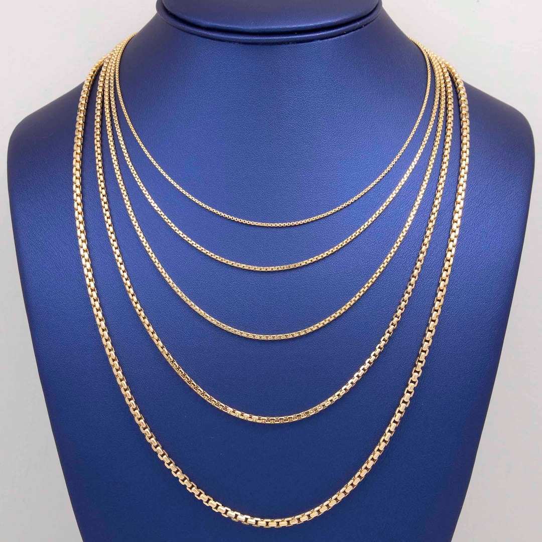 Round Box Link Chain Necklace Real 10K Yellow Gold All Sizes - Etsy