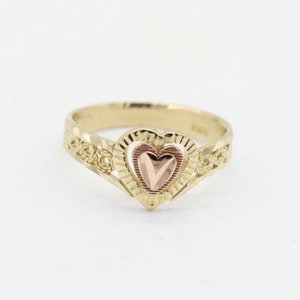 Kids Textured Framed Heart Ring Real 10K Yellow Rose Gold Size 3 - Etsy