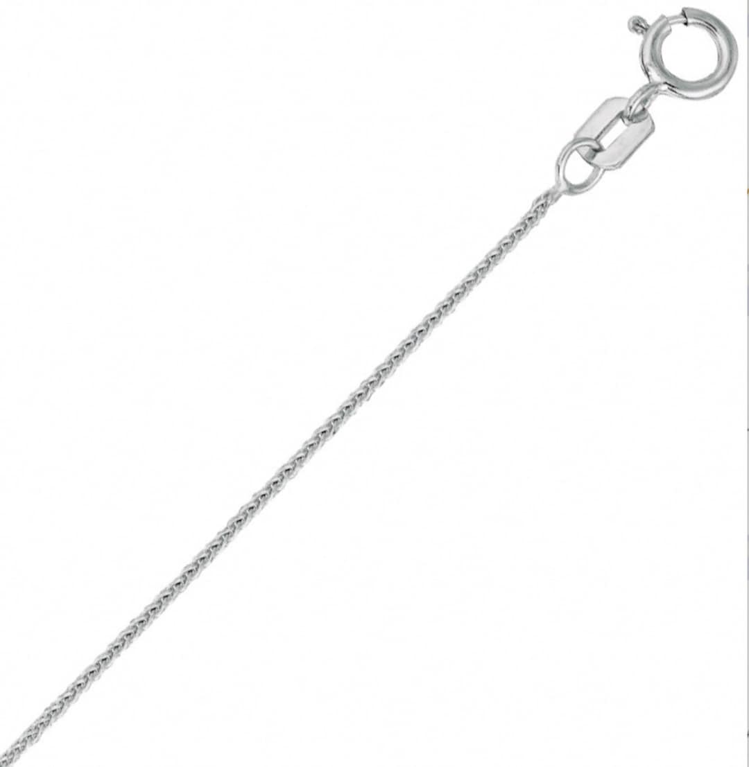 0.6mm Round Wheat Spiga Diamond Cut Chain Necklace Real 14K White Gold ...