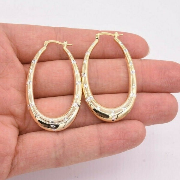 Oblong Diamond Cut Hoop Earrings - Etsy