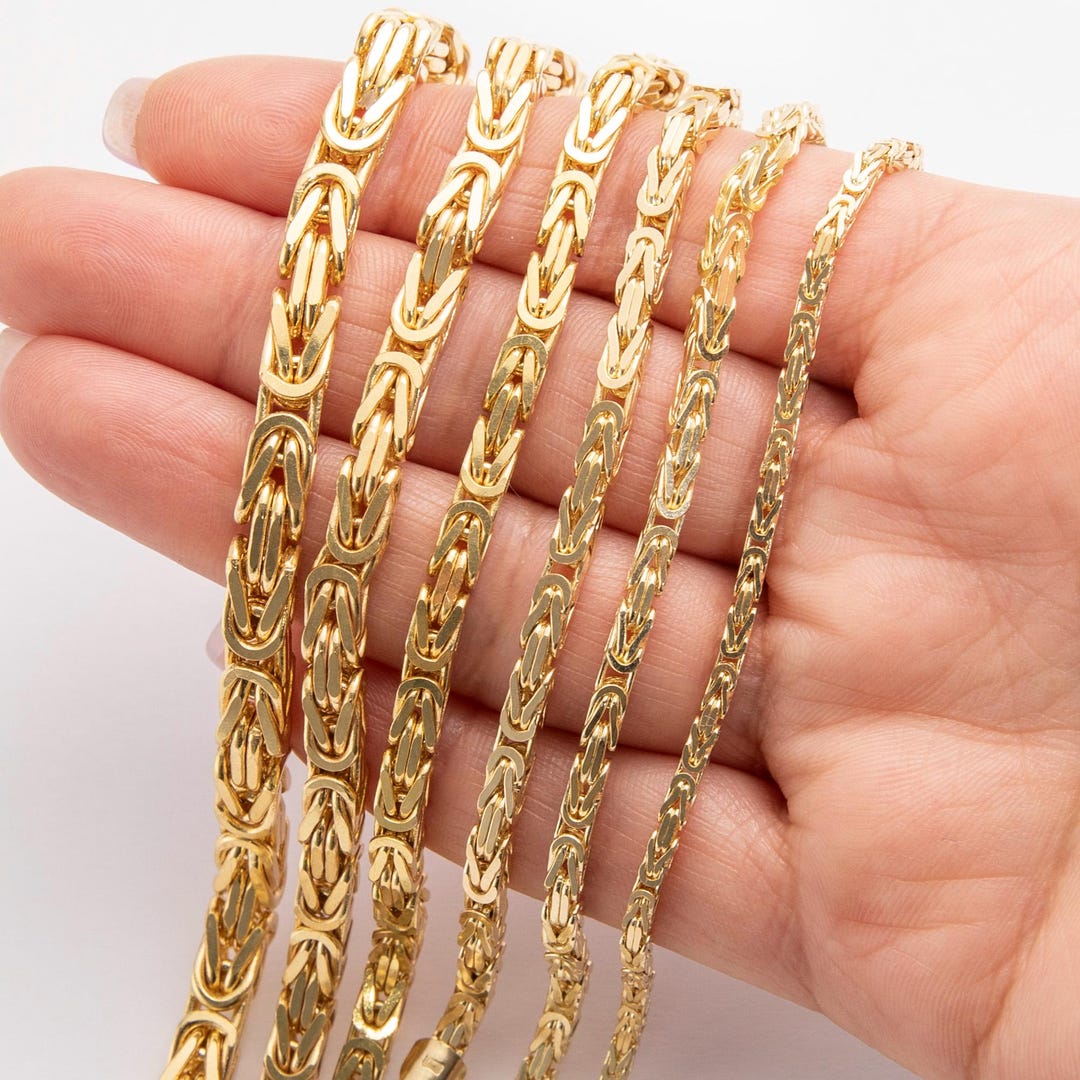 Solid 14K Gold Square Byzantine Link Chain Necklace Yellow Gold All ...