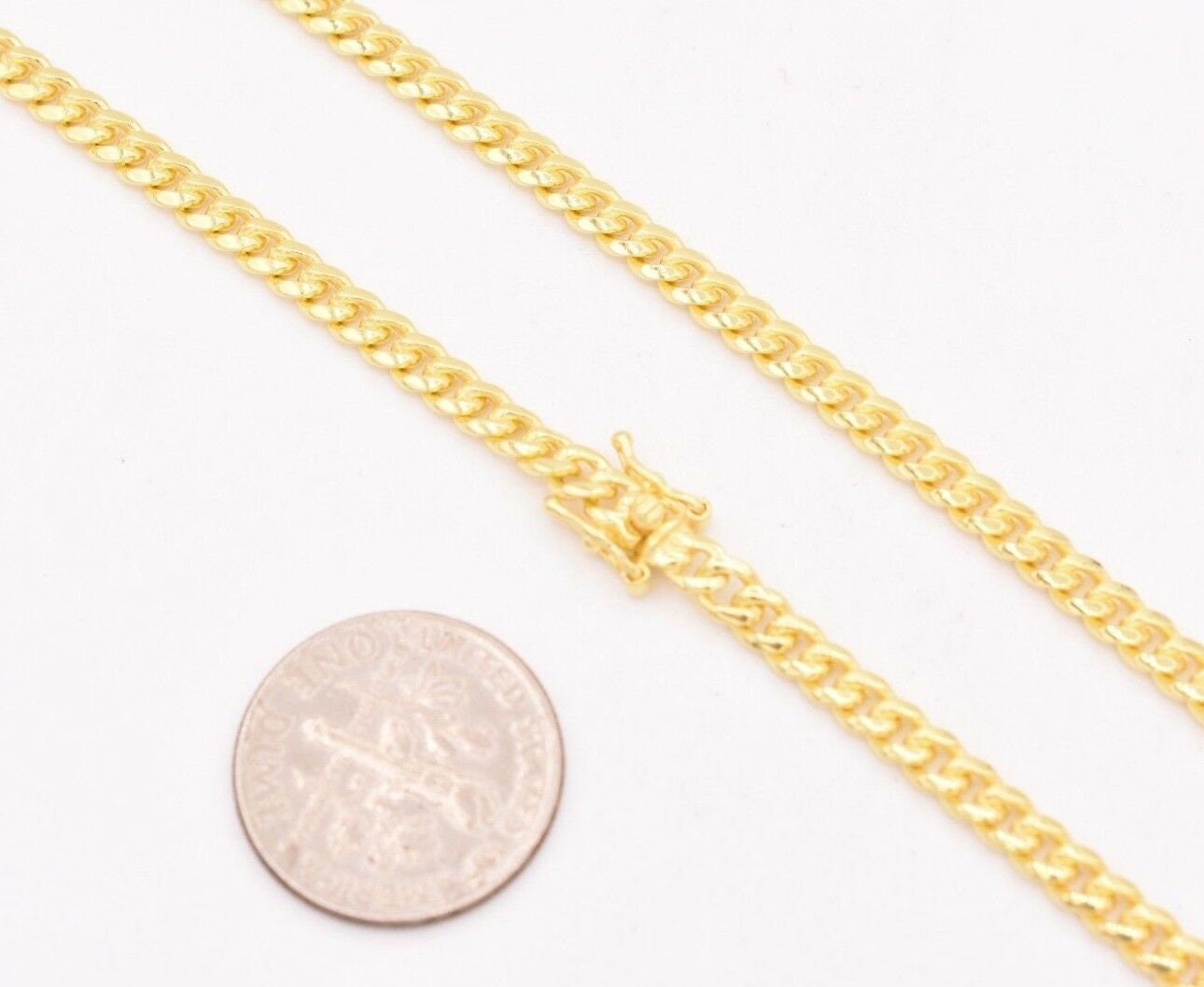 3.5mm Miami Cuban Chain Necklace Solid Yellow Gold Clad Silver Italy ...