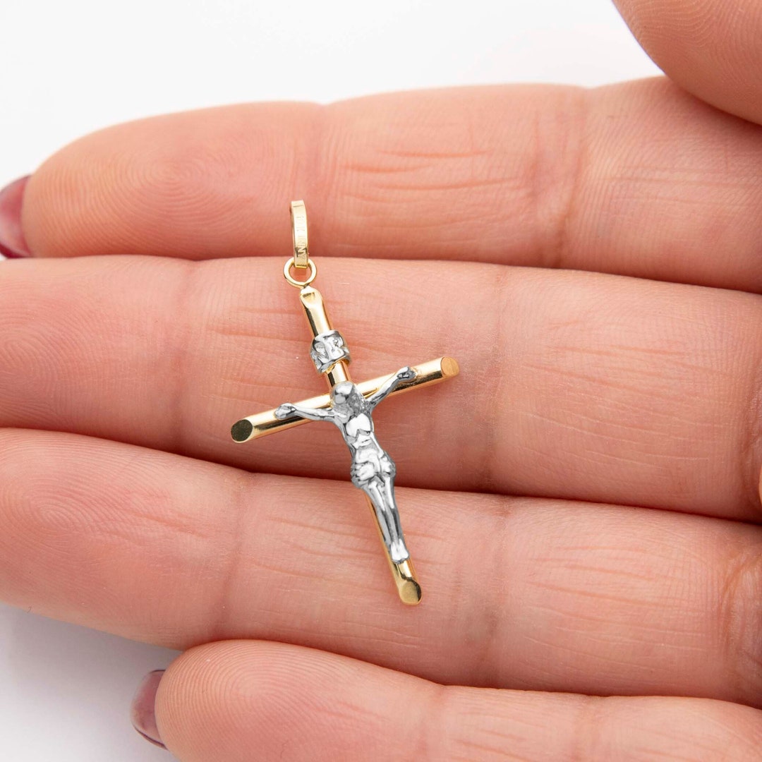 1 3/8" Jesus Crucifix Cross INRI Pendant Real 10K Yellow White Gold - Etsy