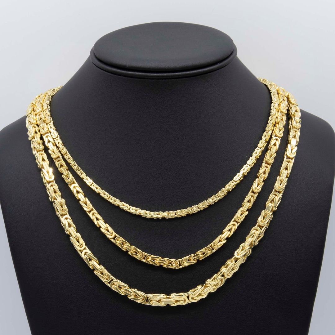 Square Byzantine Link Chain Necklace 10K Yellow Gold All Sizes - Etsy