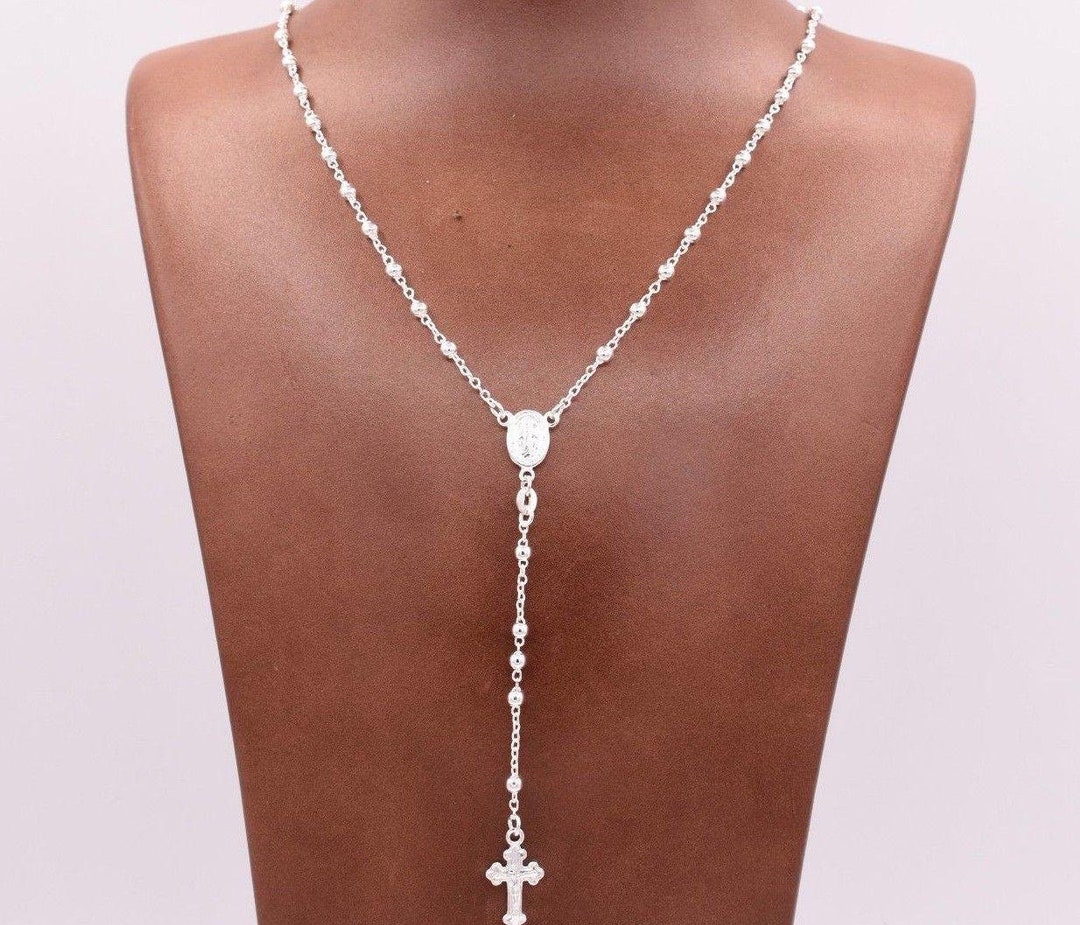 3mm Rosary Shiny Chain Necklace Real Sterling Silver 925 Italian ALL ...