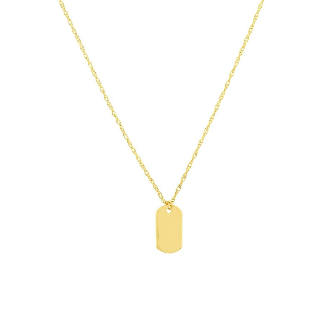 Mini Dog Tag Adjustable Rope Chain Necklace Real 14K Yellow Gold up to ...