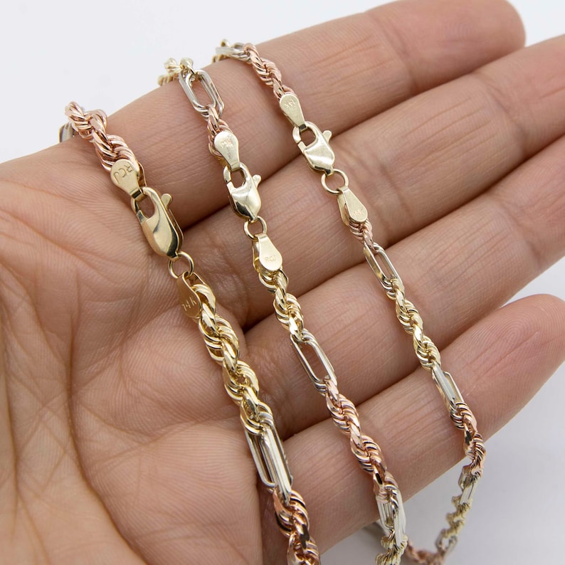 Milano Figaro Rope Chain Necklace Real 14K Tricolor Gold All Sizes - Etsy