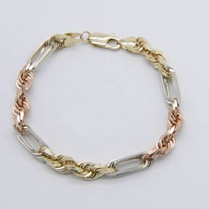 Milano Figaro Rope Chain Bracelet Real 14K Tricolor Gold All Sizes - Etsy