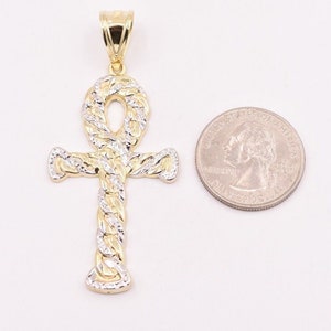 2.5" Huge Ankh Cross Jesus Pendant Charm Diamond Cut Real 10K Yellow ...