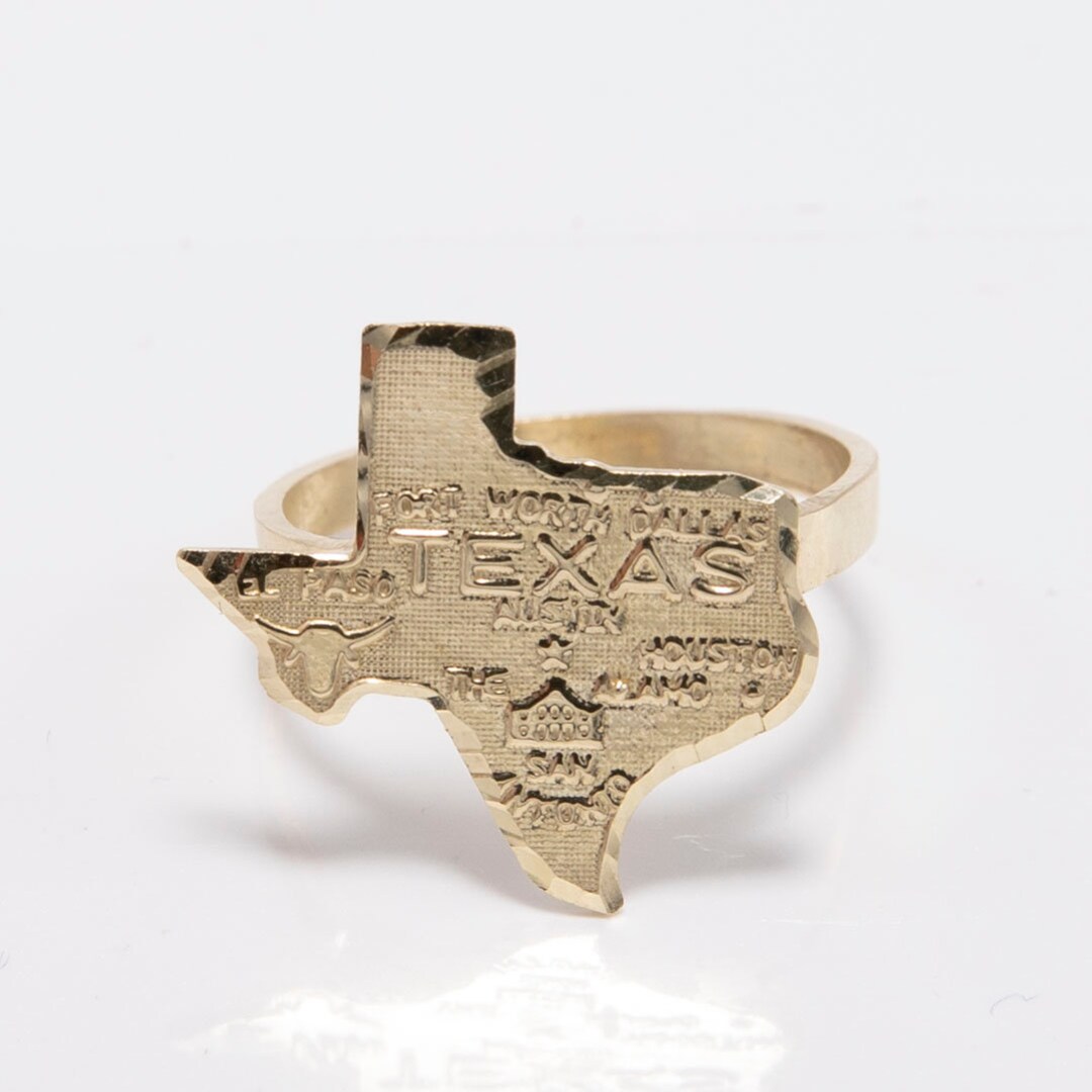 Diamond-cut Map of Texas Ring Real 10K Yellow Gold All Sizes - Etsy