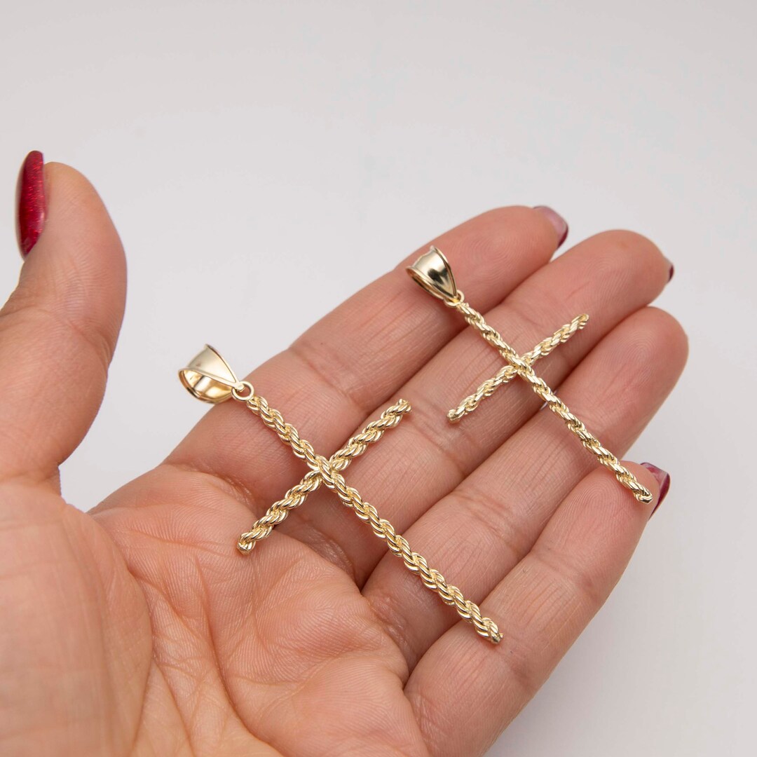 Reversible Rope Chain Cross Pendant 10K Yellow Gold - Etsy
