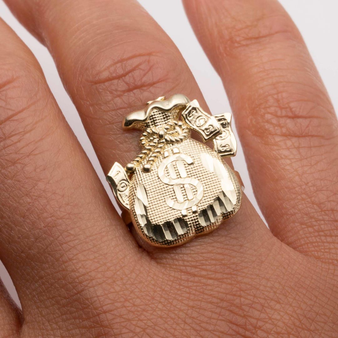 Diamond-cut Money Bag Ring Real 10K Yellow Gold - Etsy