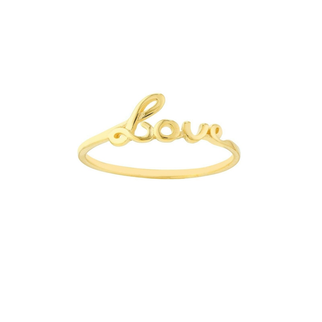 Love Script Shiny Polished Ring Real Solid 14K Yellow Gold - Etsy