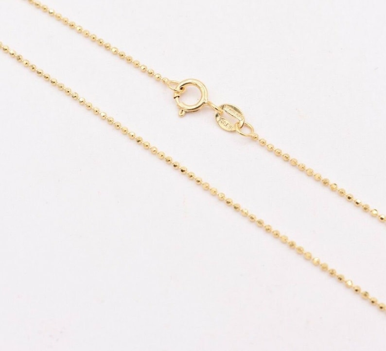 1mm Round Diamond Cut Bead Ball Chain Necklace Real Solid 14K Yellow ...