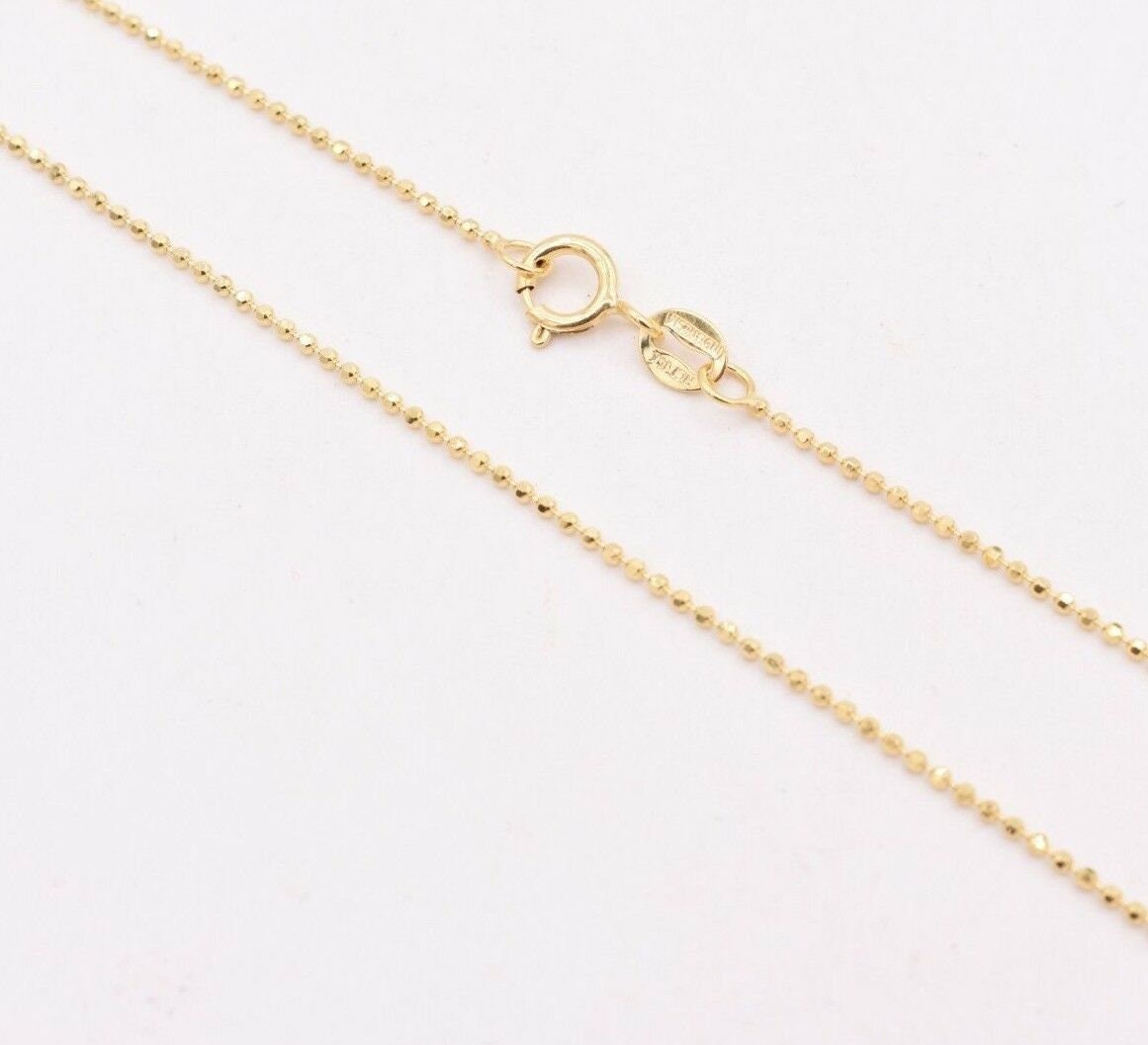 1mm Round Diamond Cut Bead Ball Chain Necklace Real Solid 14K Yellow ...