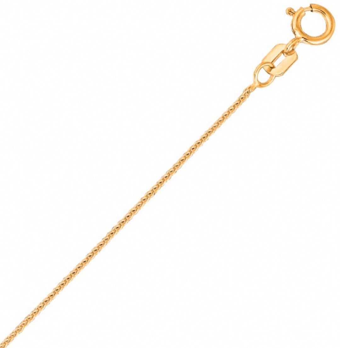 0.6mm Round Wheat Spiga Diamond Cut Chain Necklace Real 14K Yellow Gold ...