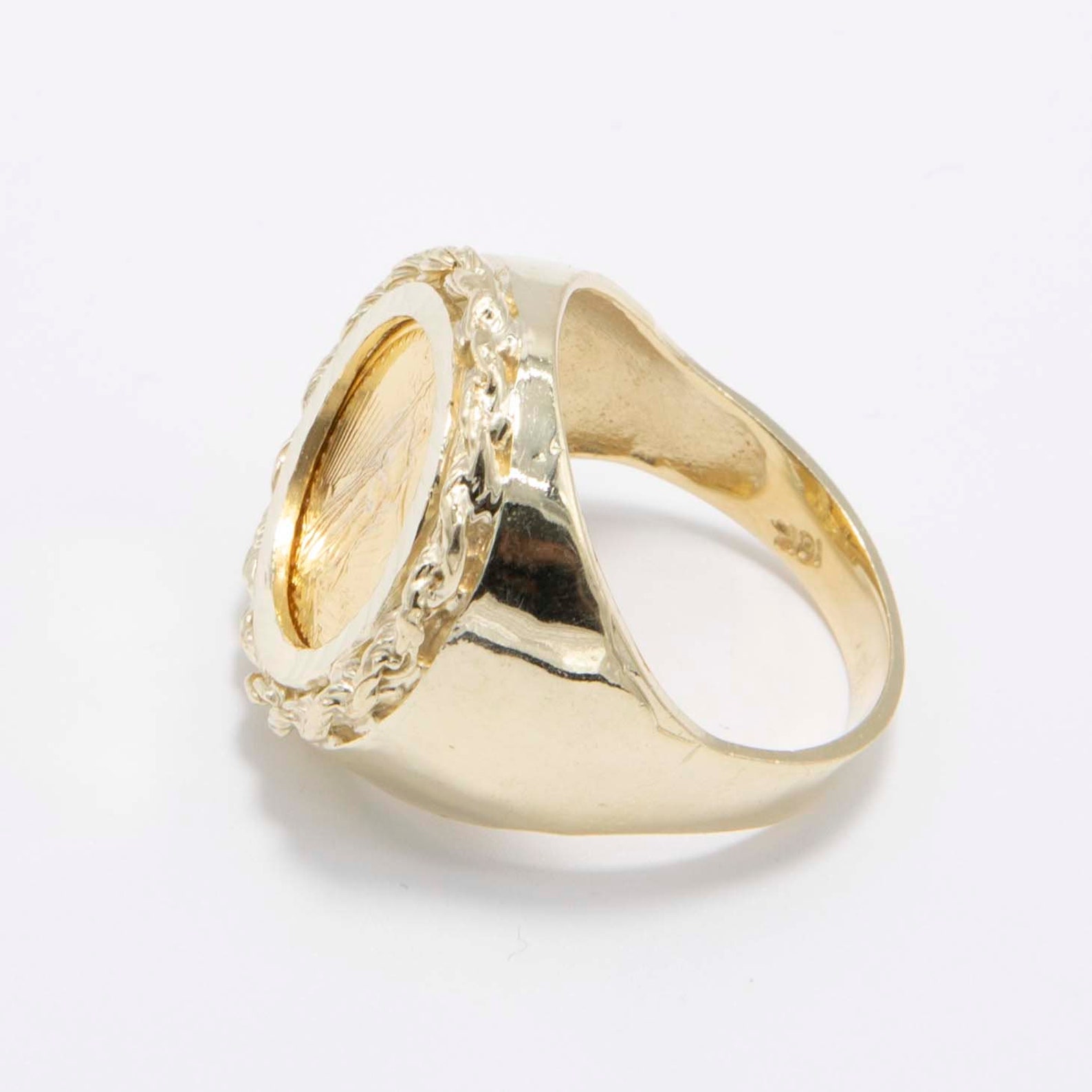 Rope Chain Framed Coin Signet Ring Solid 10K Yellow Gold All Sizes - Etsy