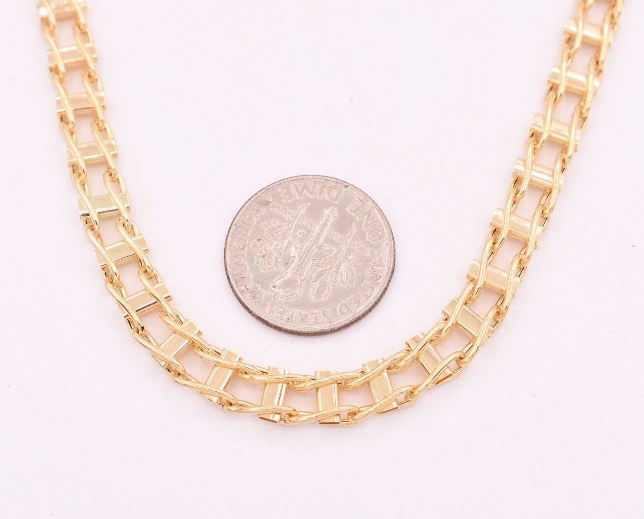 20 Mens Railroad Chain Necklace Real Solid 14K Yellow | Etsy