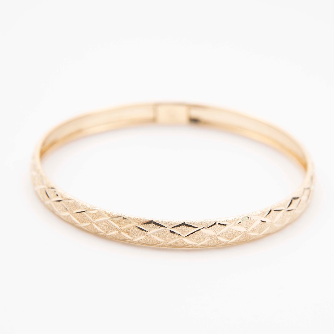 6mm Textured Diamond-cut Bangle Bracelet Real Solid 10K Yellow Gold All ...
