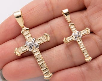 Vintage Solid 14k Yellow Gold Greek Key Cross, Christian Cross Pendant ...