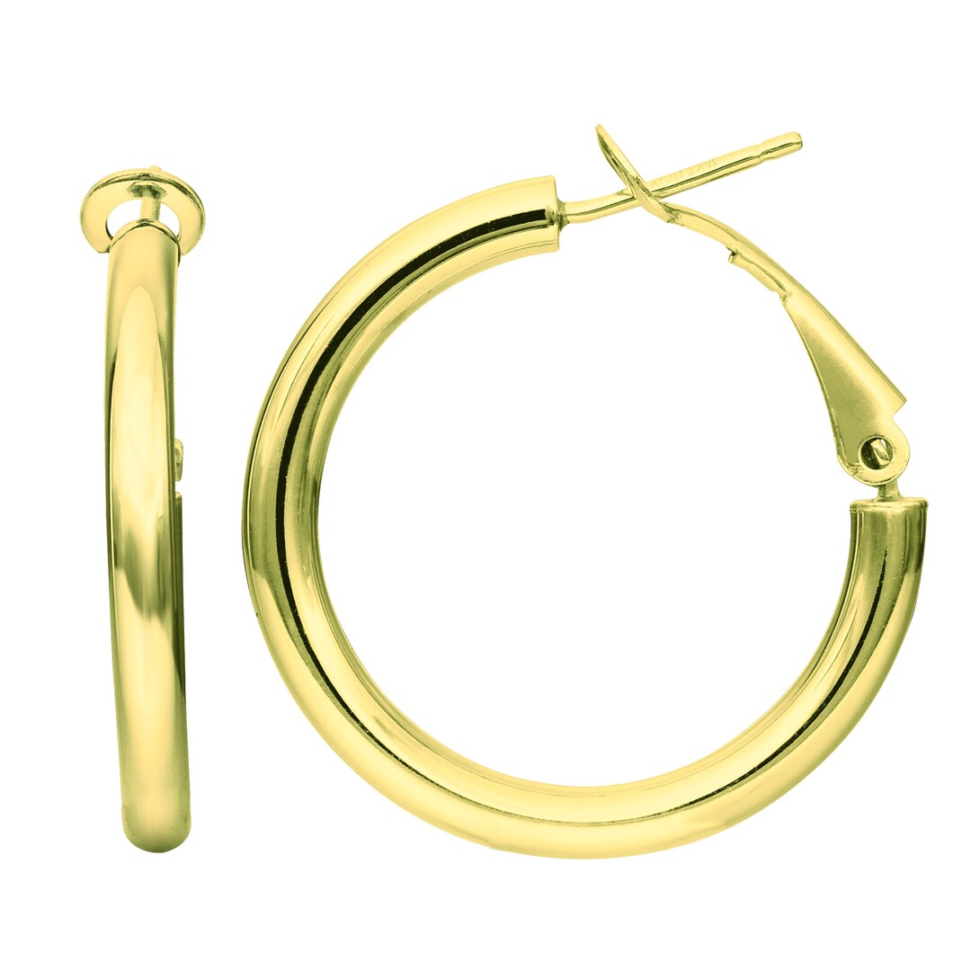 Omega Back Round Tube Hoop Earrings Real 14K Yellow Gold - Etsy