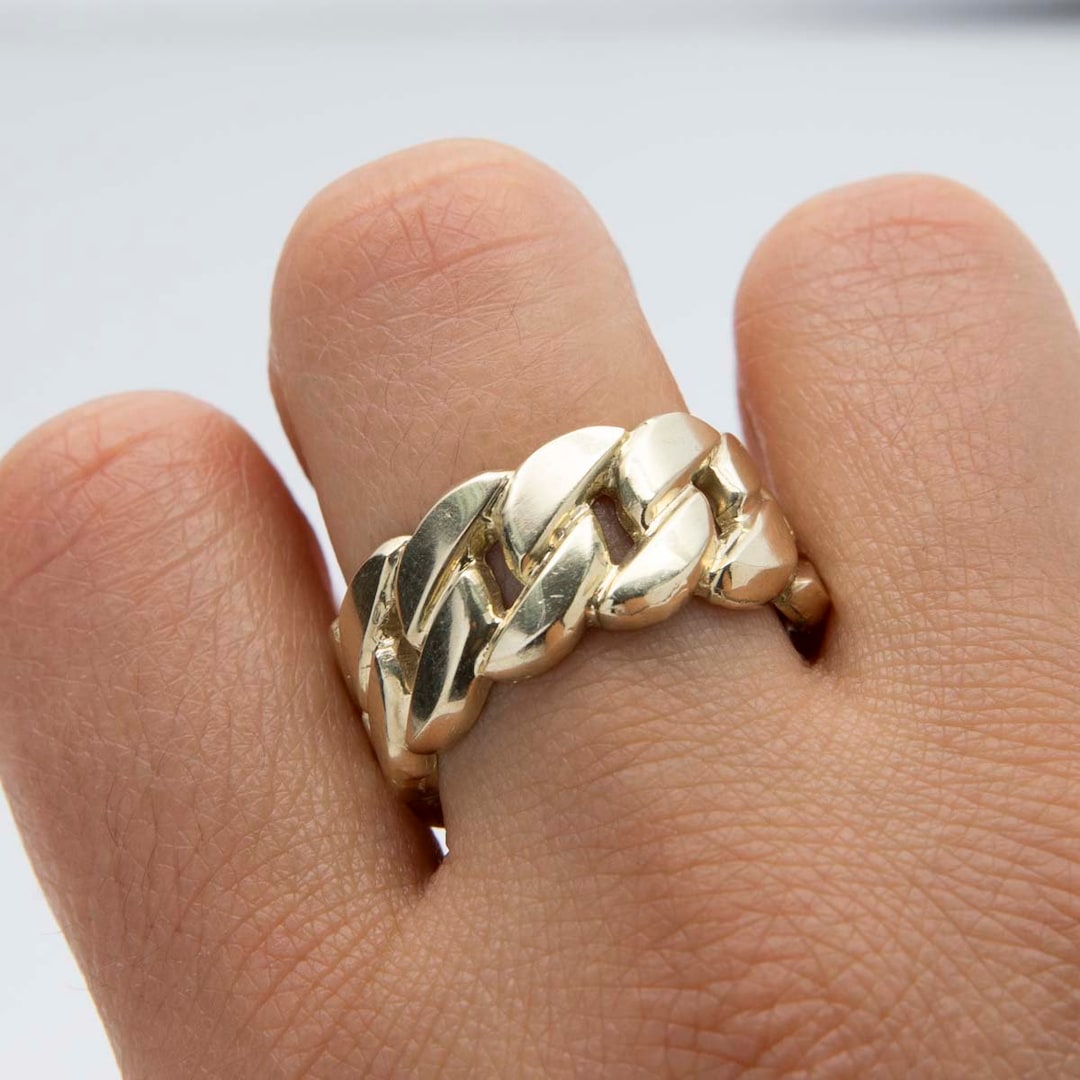 Shiny Miami Cuban Link Chain Ring Real 10K Yellow Gold All Sizes - Etsy