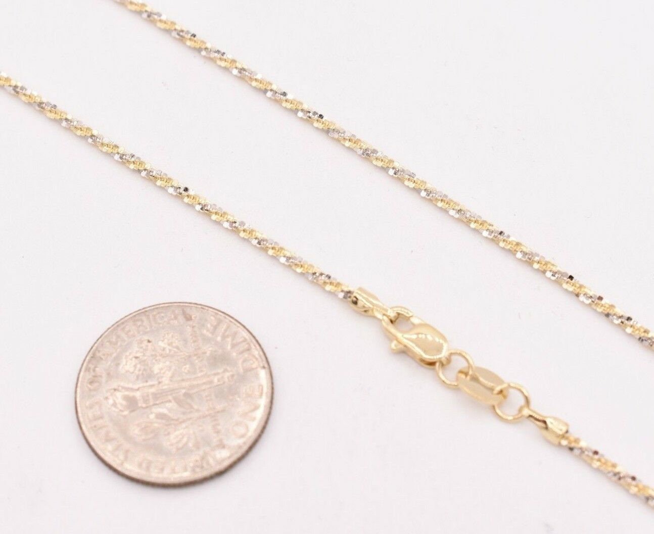 1.50mm Rock Sparkle Twisted Chain Necklace Real Solid 14K Yellow White ...