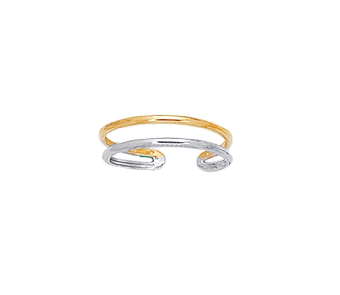 Adjustable Double Row Toe Ring Solid Real 14K Yellow White Two-tone ...