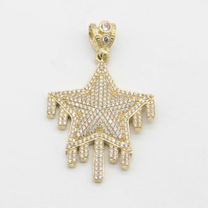1 3/4" Iced Out CZ Dripping Star Pendant Real Solid 10K Yellow Gold - Etsy