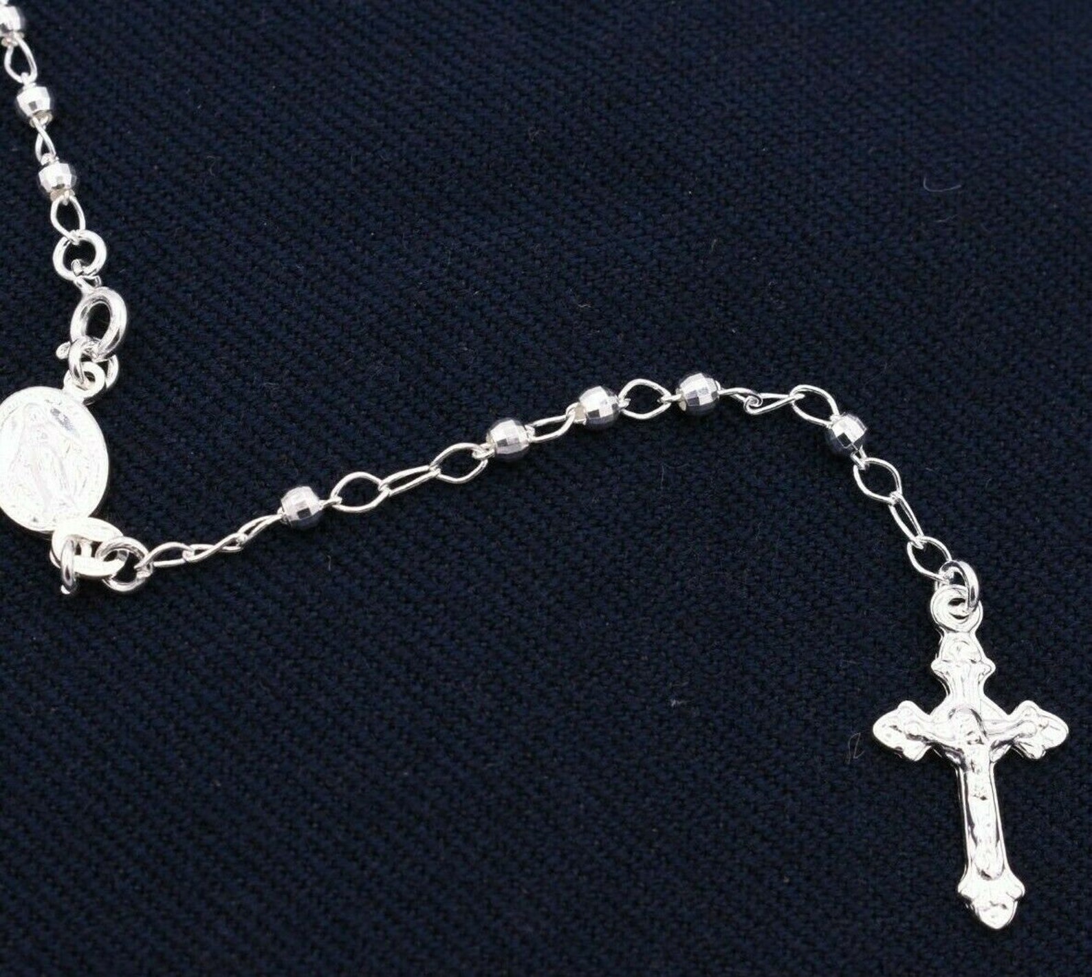 3mm Rosary Diamond Cut Chain Necklace Real Sterling Silver 925 Italian ...
