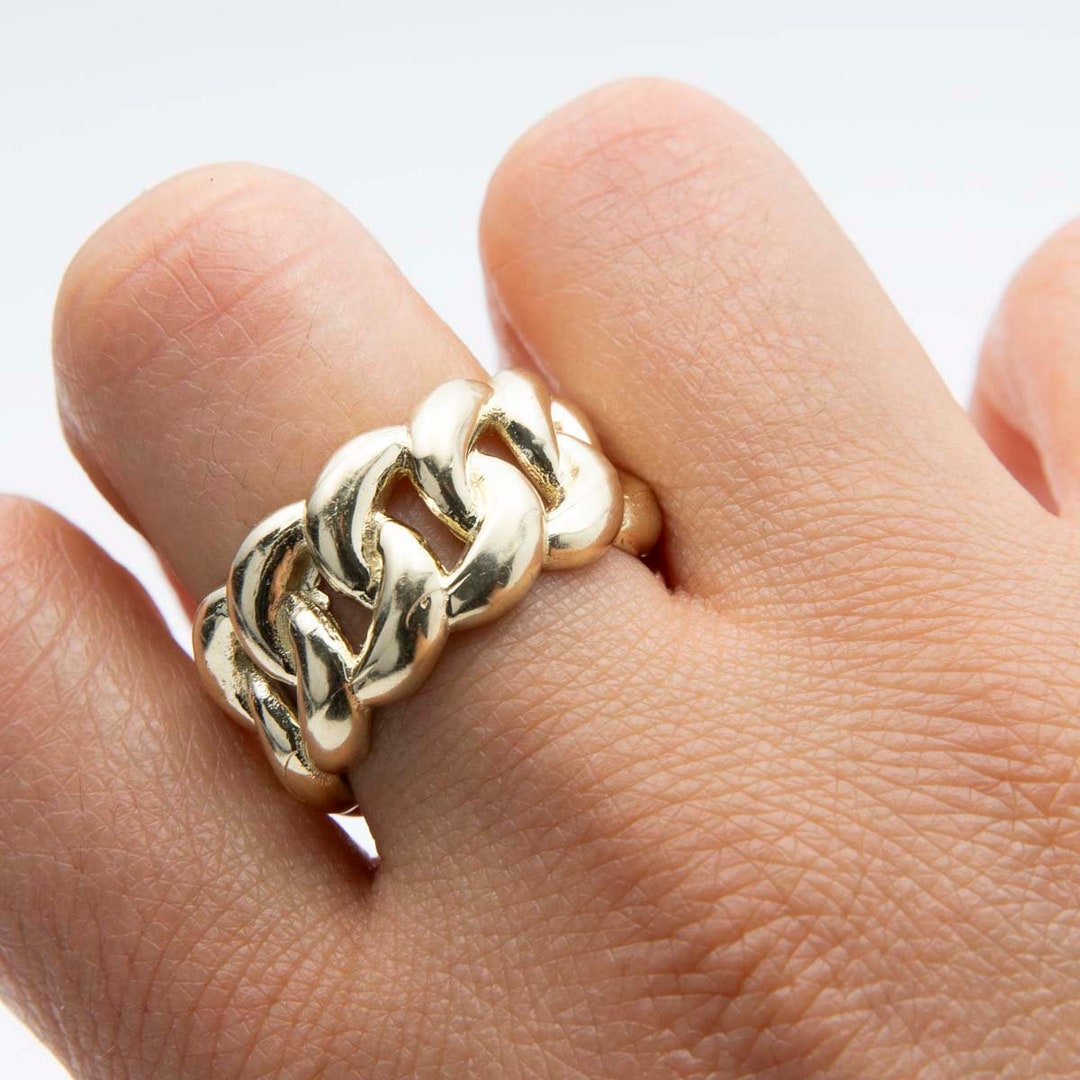 Shiny Cuban Link Chain Ring Real 10K Yellow Gold All Sizes - Etsy