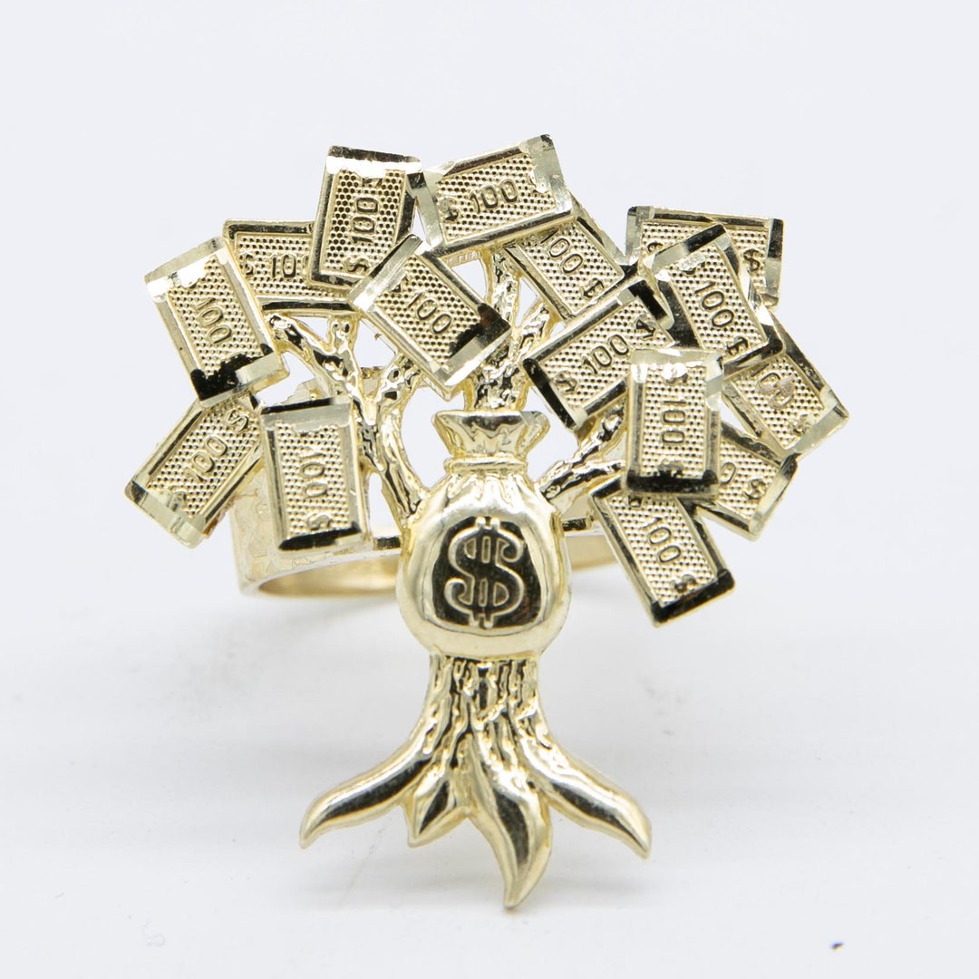 Huge Money Bag Tree Luck Ring Solid Real 10K Yellow Gold All Sizes - Etsy