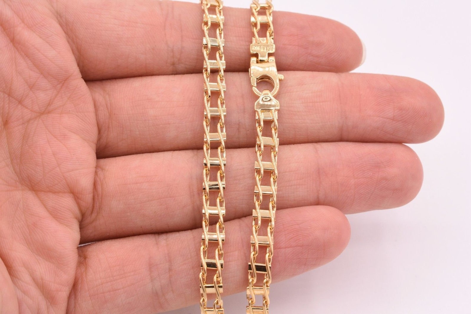 20 Mens Railroad Chain Necklace Real Solid 14K Yellow - Etsy