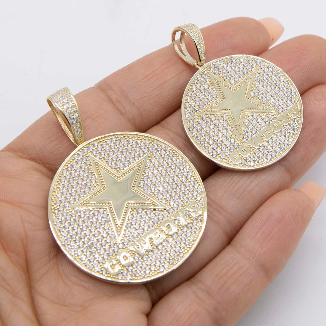 CZ Dallas Cowboys Medallion Pendant Real 10K Yellow Gold All Sizes - Etsy