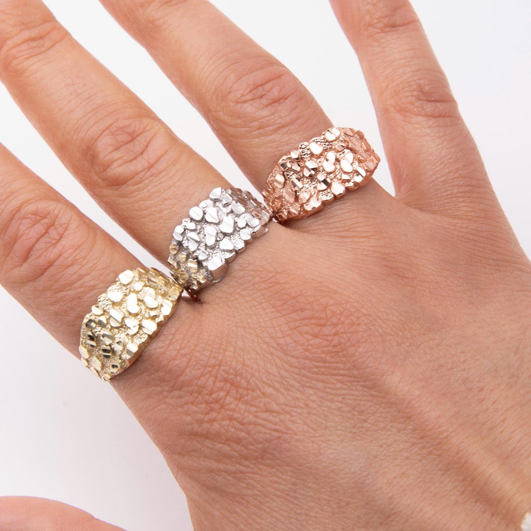 SOLID 14K Gold Medium Square Nugget Ring Yellow White Rose Gold - Etsy