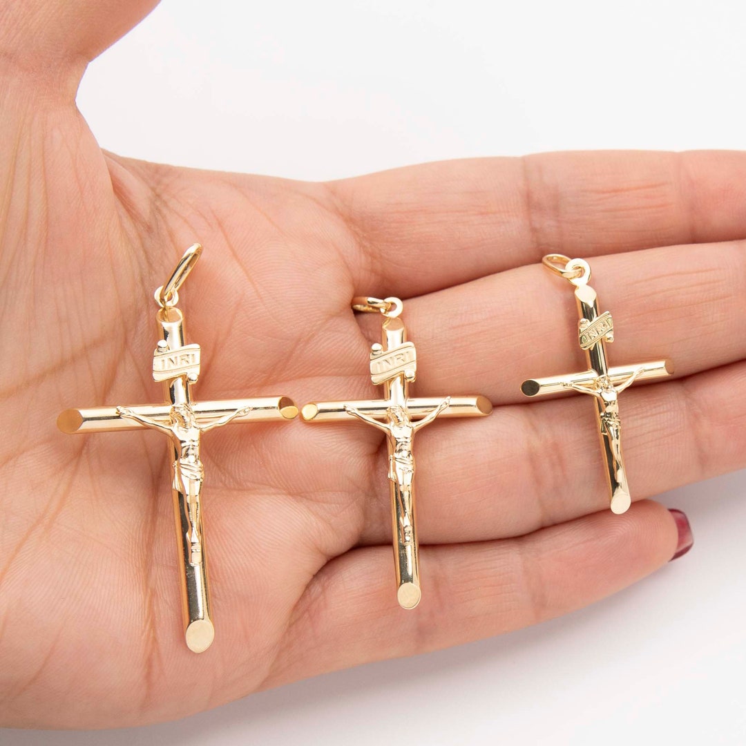 Jesus Crucifix Cross INRI Pendant Real 10K Yellow Gold All Sizes - Etsy