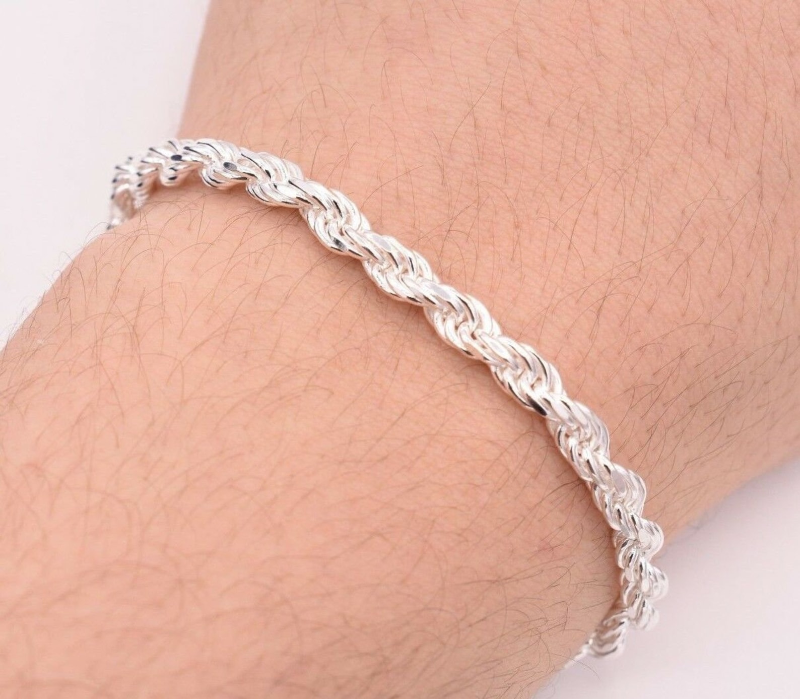 4.5mm Diamond Cut Rope Chain Bracelet Solid Real 925 Sterling Silver 7 ...
