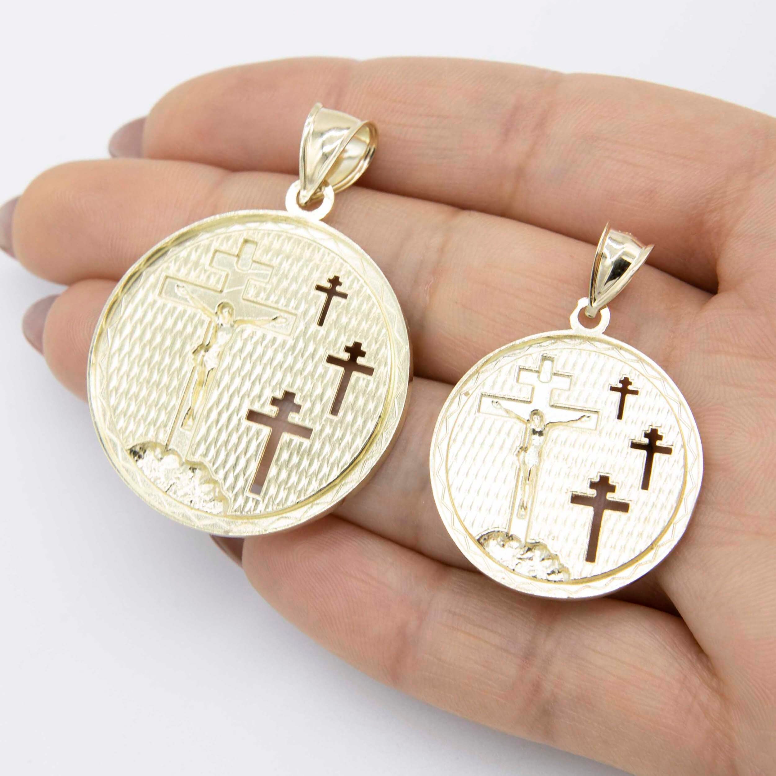 Diamond Cut Jesus Crucifix Cross Medallion Pendant Real 10K Yellow Gold ...