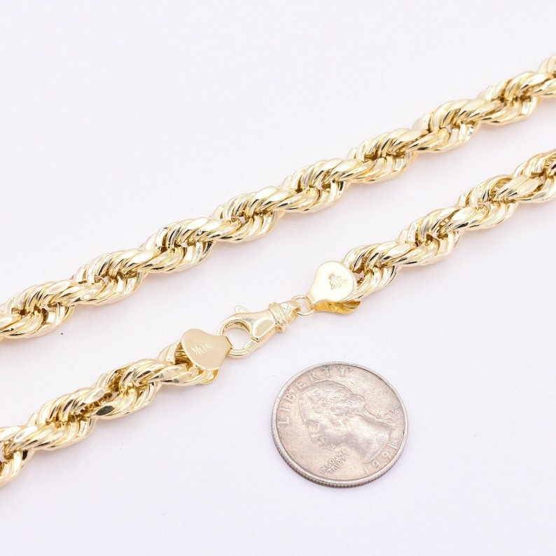8mm Italian Rope Link Chain Pendant Necklace Real 10K Yellow Gold ...