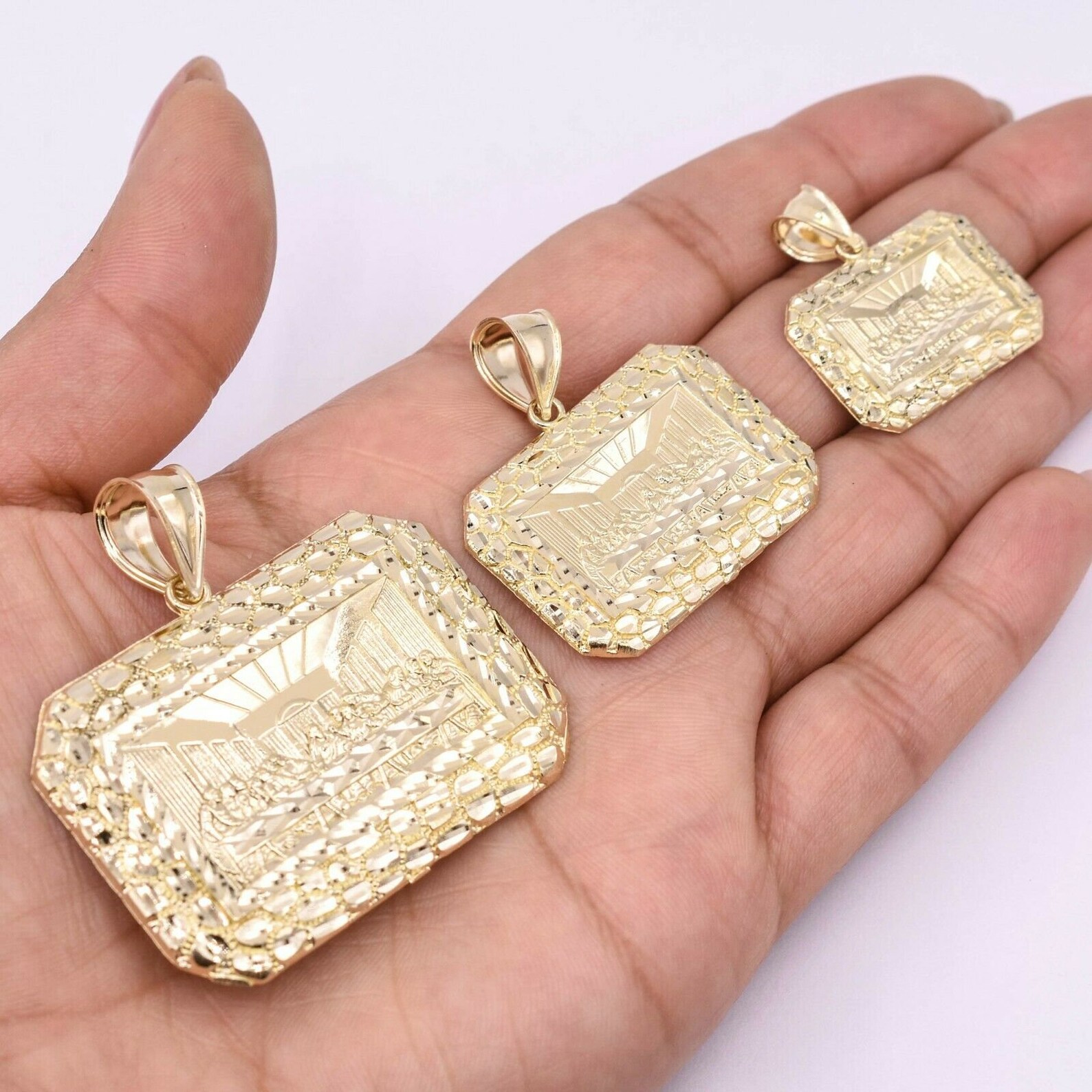 Rectangle Last Supper Textured Nugget Charm Pendant Real Solid - Etsy