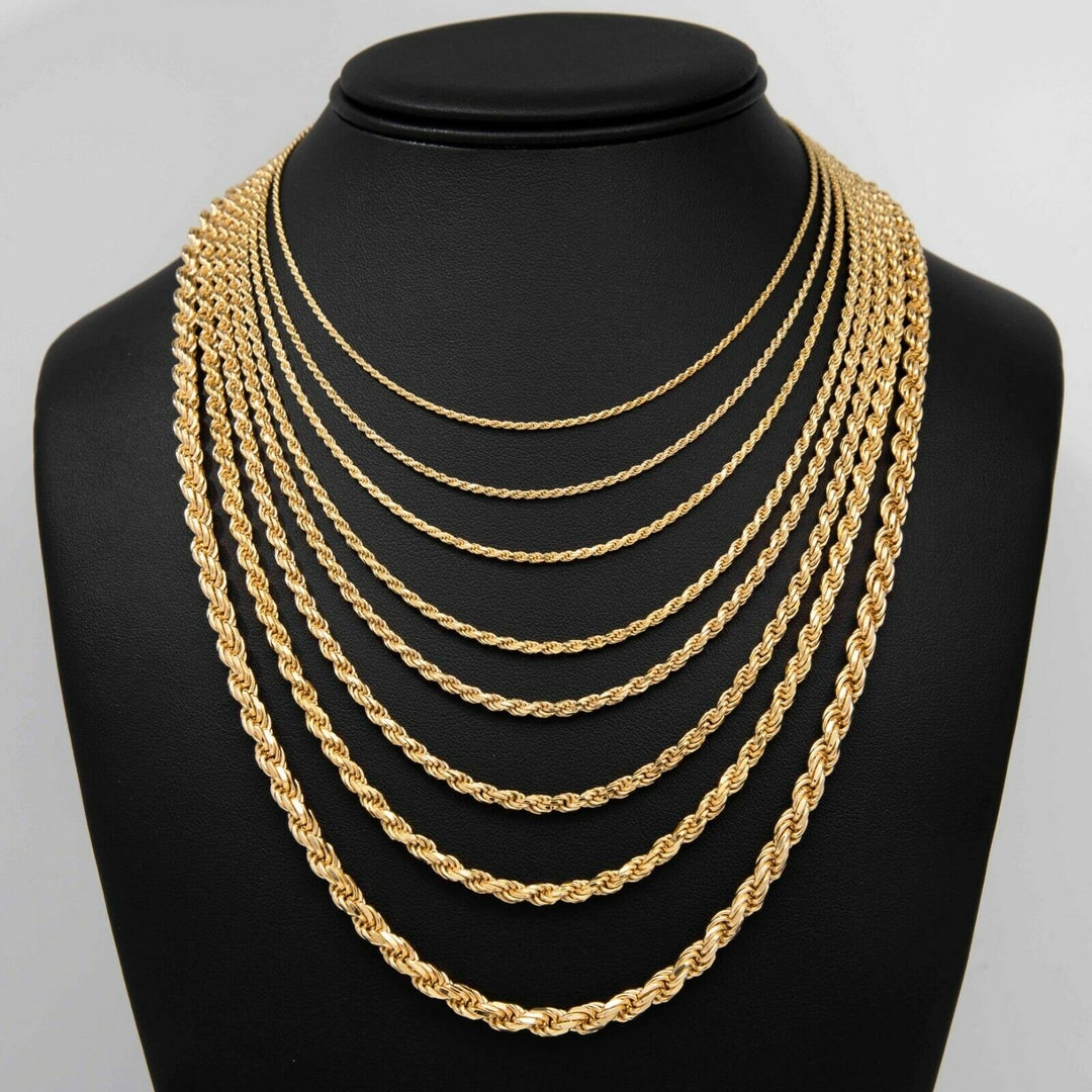14K Yellow Gold Clad Rope Chain Yellow Solid Sterling Silver 925 All ...