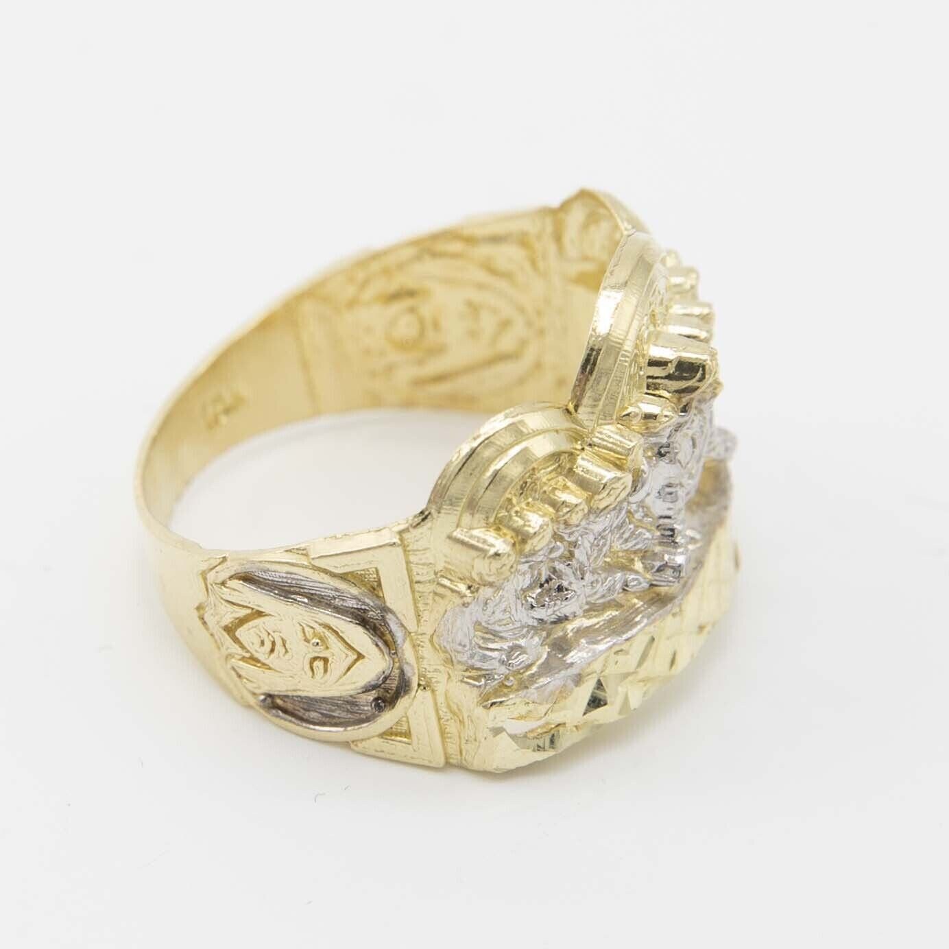 Men's Diamond-cut Last Supper Ring Real Solid 10K Yellow White Gold All ...