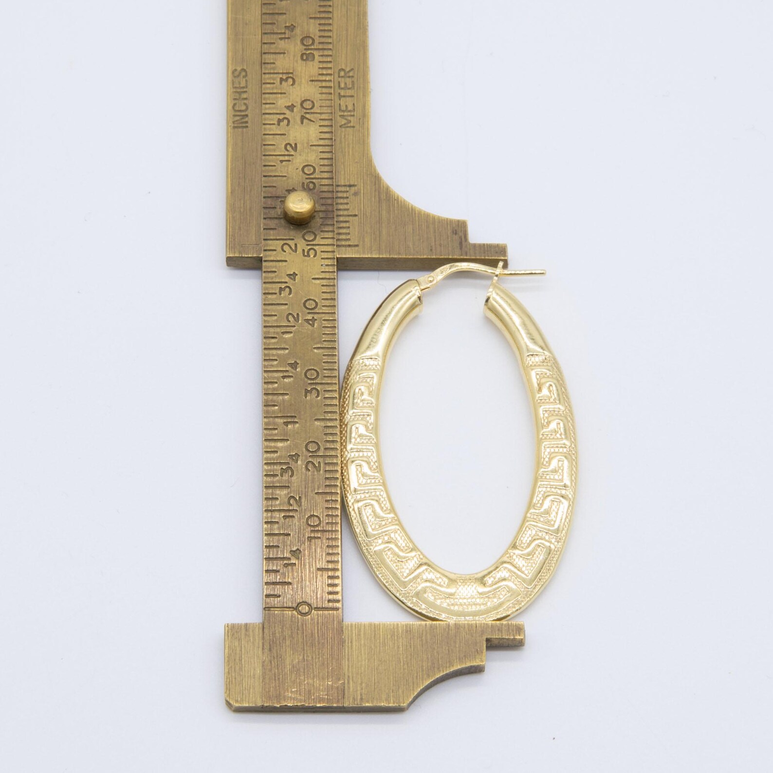 2" Graduated Oval Greek Key Design Hoop Earrings 14K Yellow Gold-plated ...