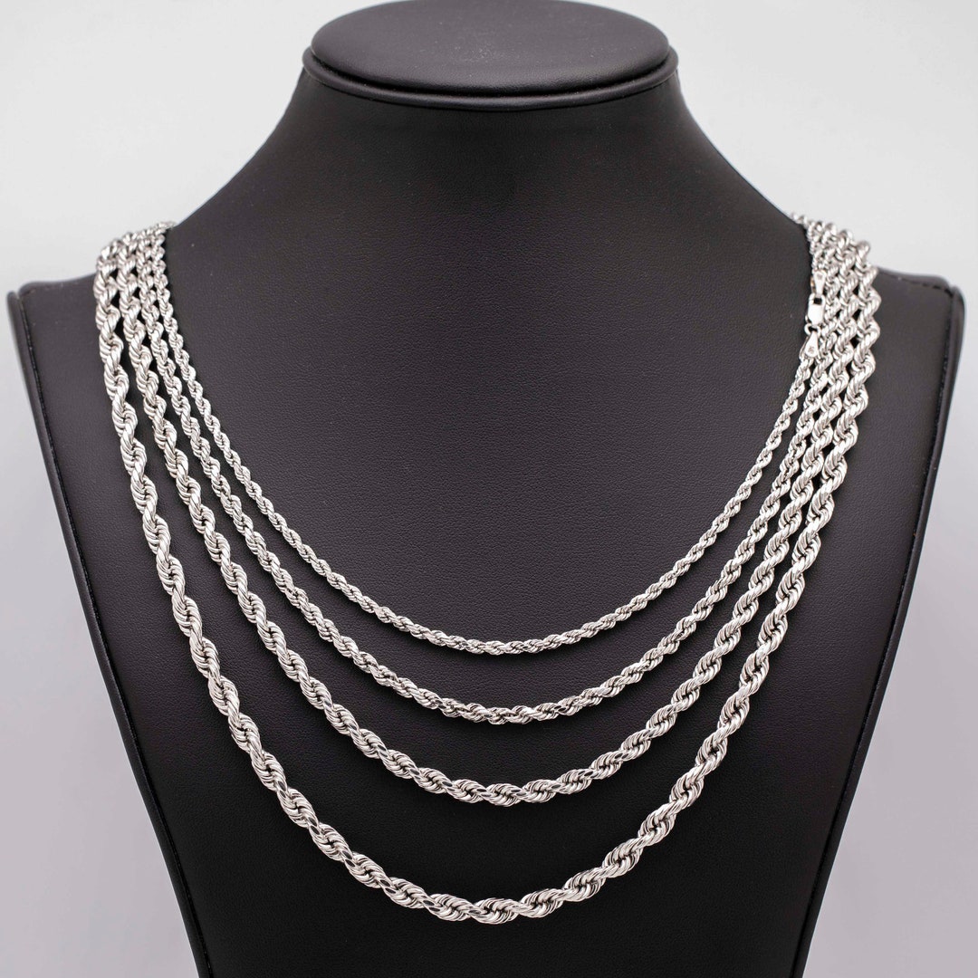 14K White Gold Rope Chain Necklace Real Hollow All Sizes - Etsy