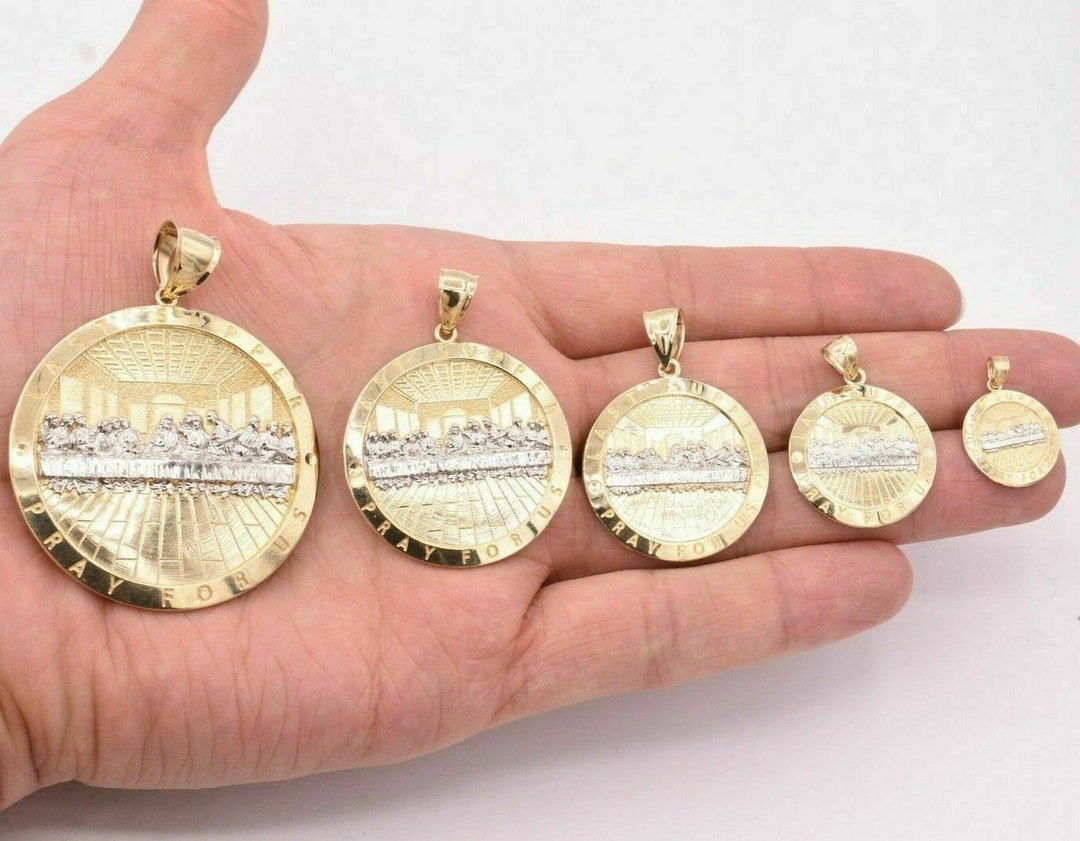 Mens Apostles Last Supper Charm Pendant Diamond Cut Real 10K Yellow ...