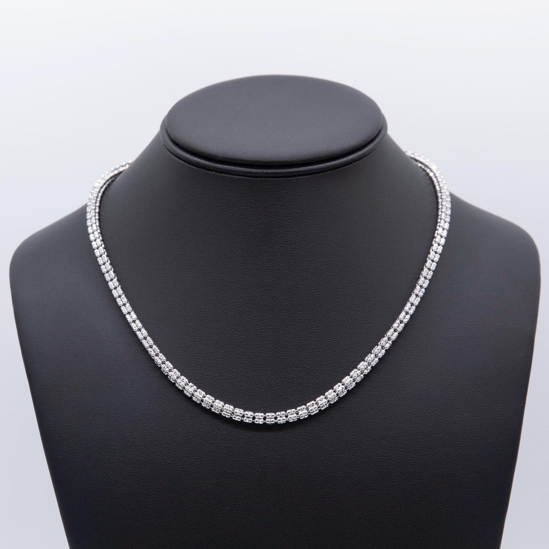 4mm Rhodium Diamond-cut Ice Link Chain Sterling Silver 925 Italy All ...