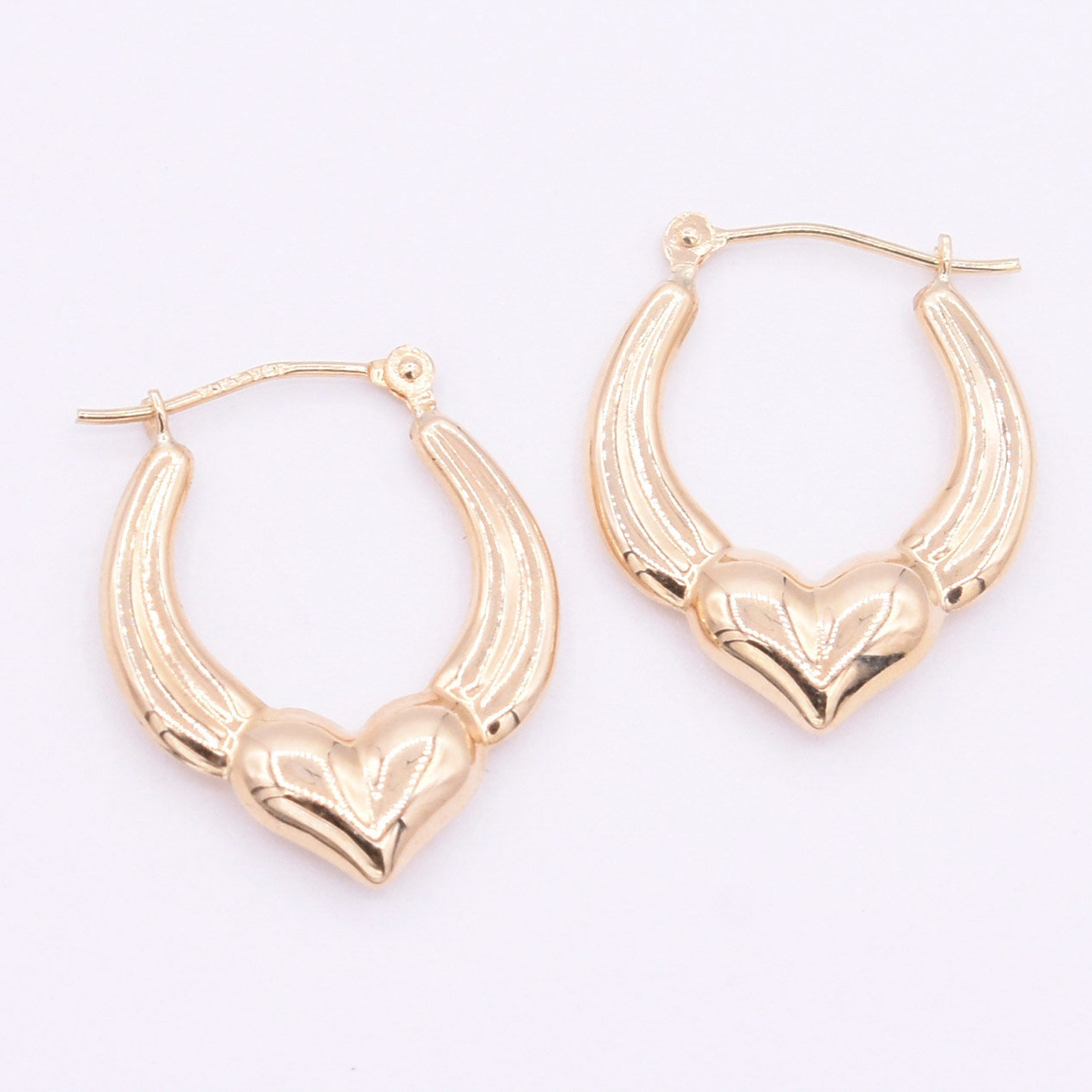 3/4 Puffed Heart Hoop Earrings Polished Shiny Real 14K - Etsy UK