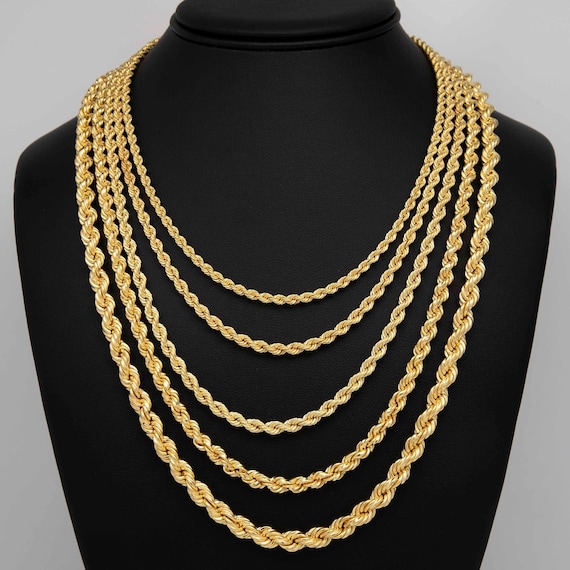 Sterling Silver 925 Rope Chain 14K Yellow Gold Clad Hollow All Sizes Etsy UK